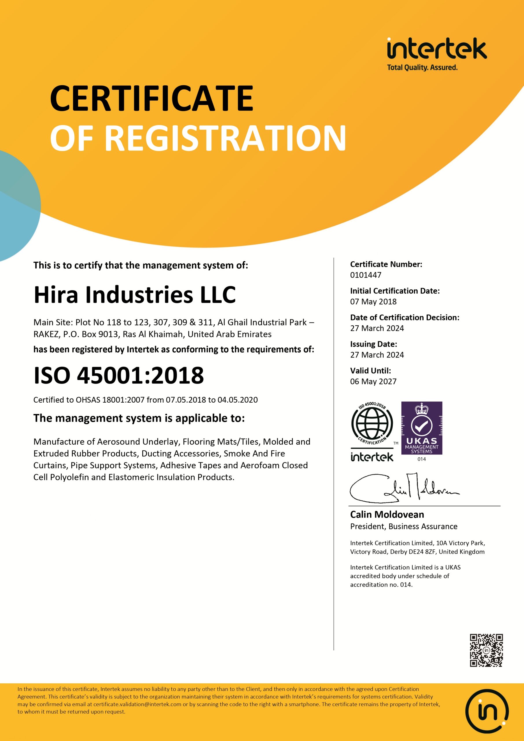 ISO Certificates - Aerofoam® Insulation Solutions | Hira Industries LLC